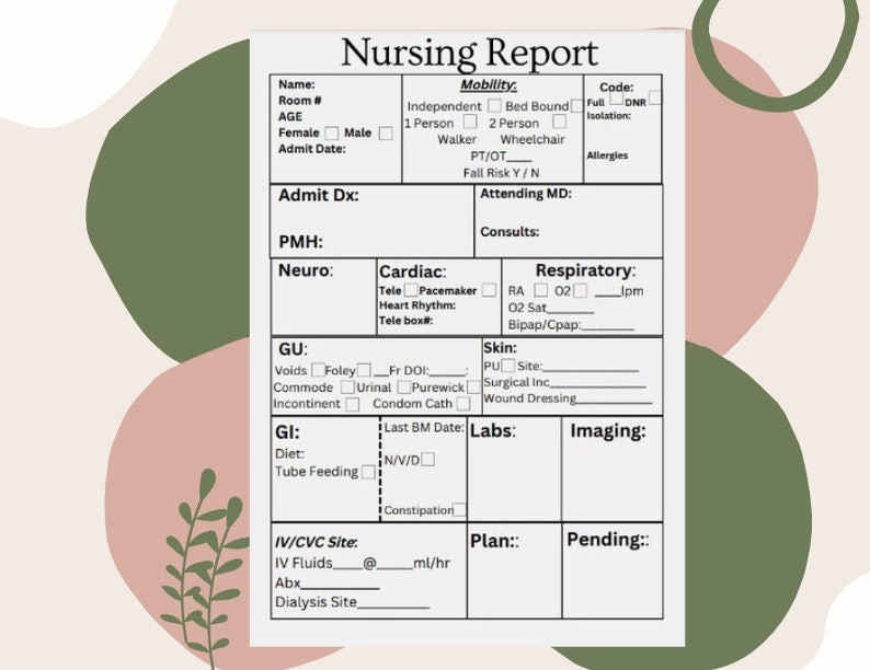 Nurse Report Sheet - Etsy