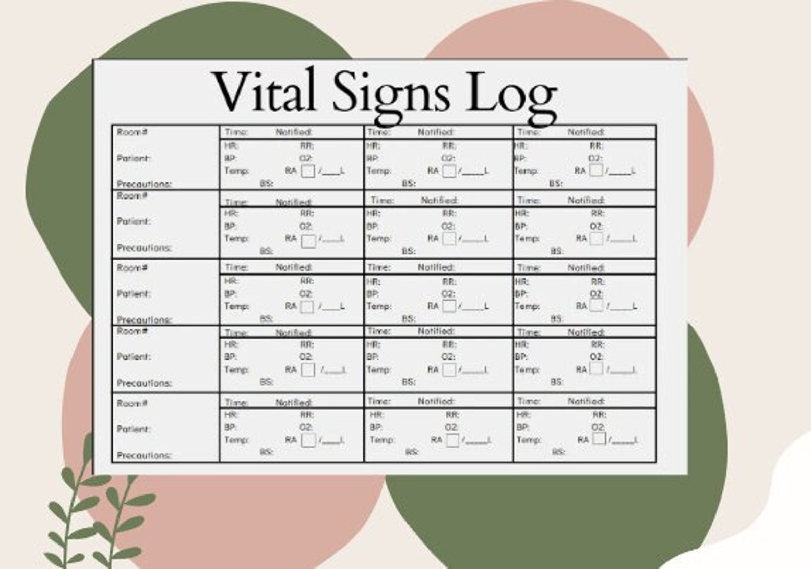 Vital Signs Log, Vital Signs, Chart Vital Signs, Patient Vital Sign ...