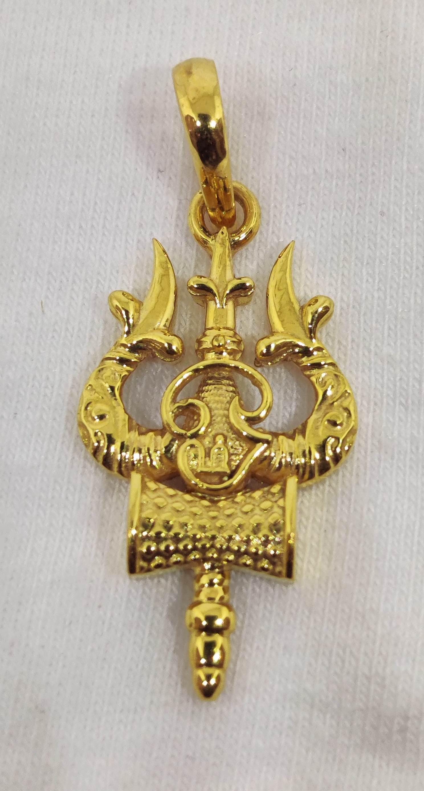 22kt Gold Religious Pendant: Trishul, Damru, and Tamil OM - 22KT-TRIS ...
