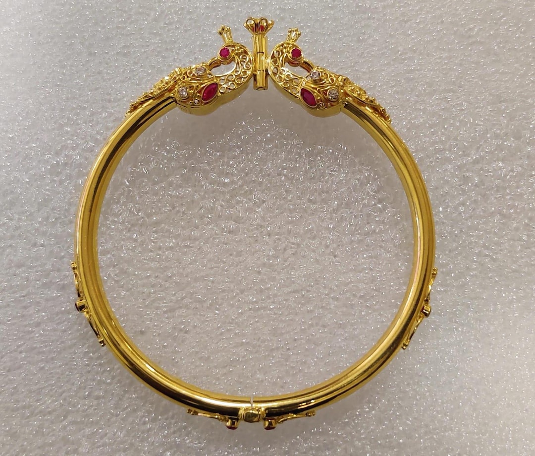 22KT Gold Bangle With Peacock Design - Etsy