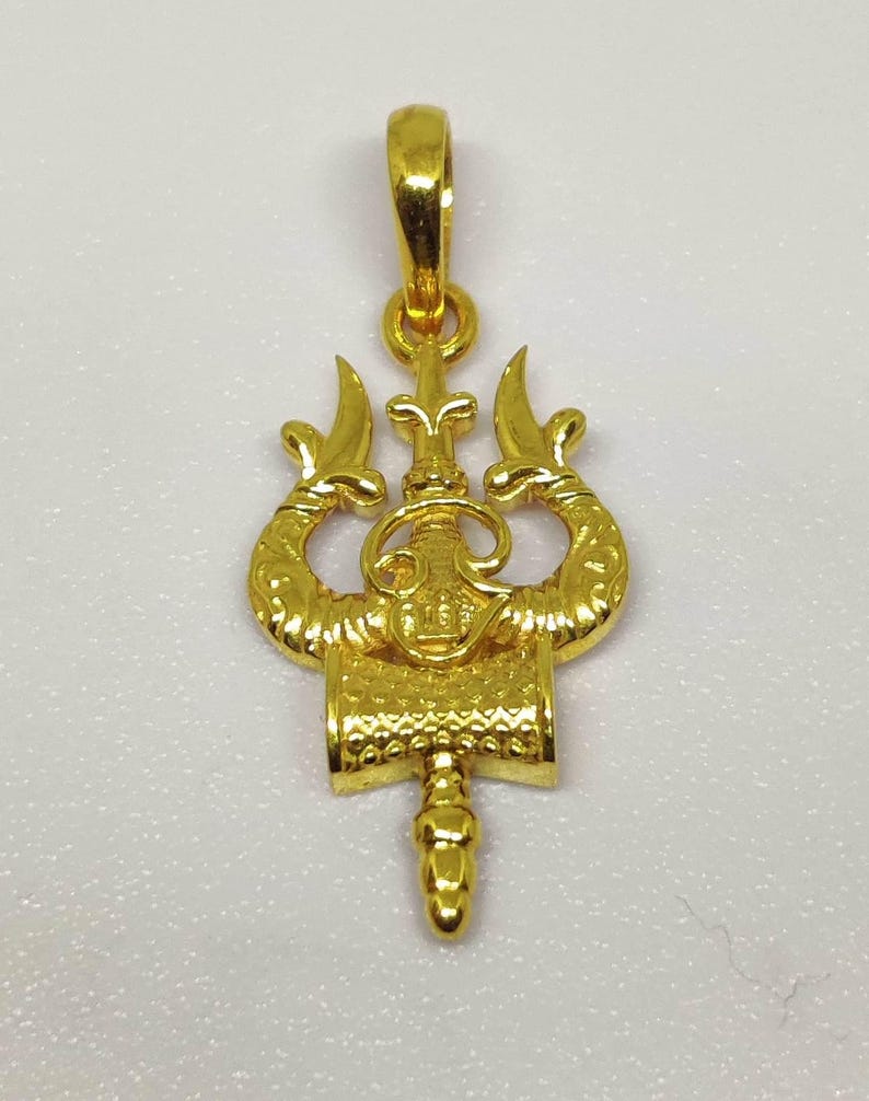 22kt Gold Religious Pendant: Trishul, Damru, and Tamil OM - 22KT-TRIS ...