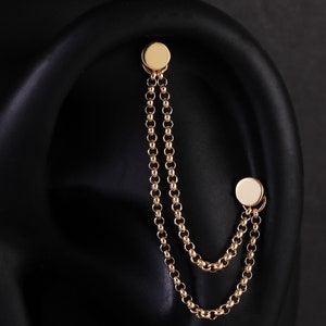 14K Solid Gold Triple Chain Attachment, Double Chain Piercing, Loop ...