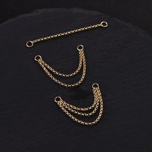14K Solid Gold Triple Chain Attachment, Double Chain Piercing, Loop ...