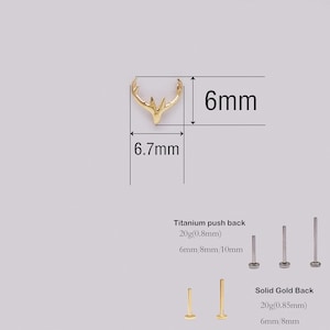 14k Solid Gold Antler Stud Earring Deer Horn Earrings Gold Cartilage ...