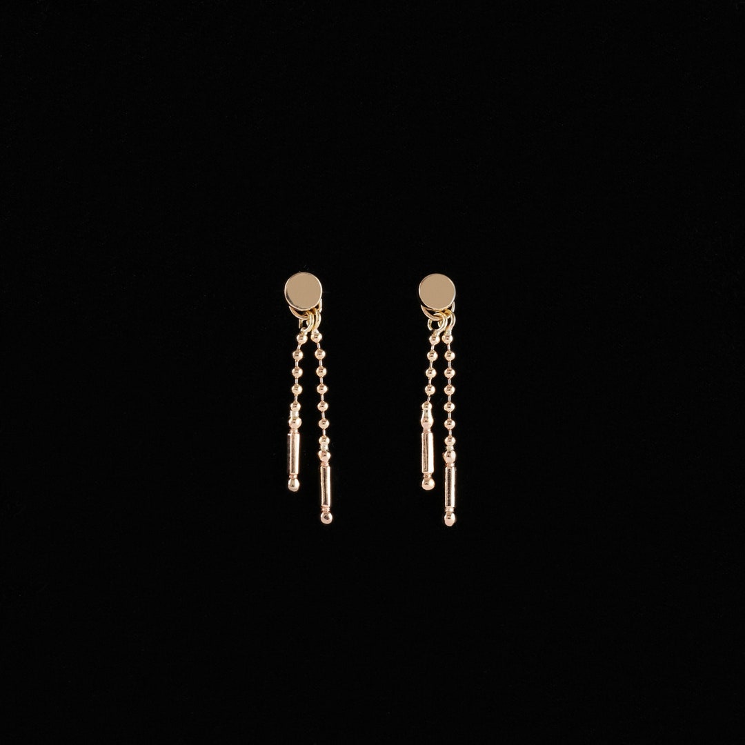 14k Solid Gold Chain Charm Tiny Beaded Earring Charm Tiny Circle Chain ...