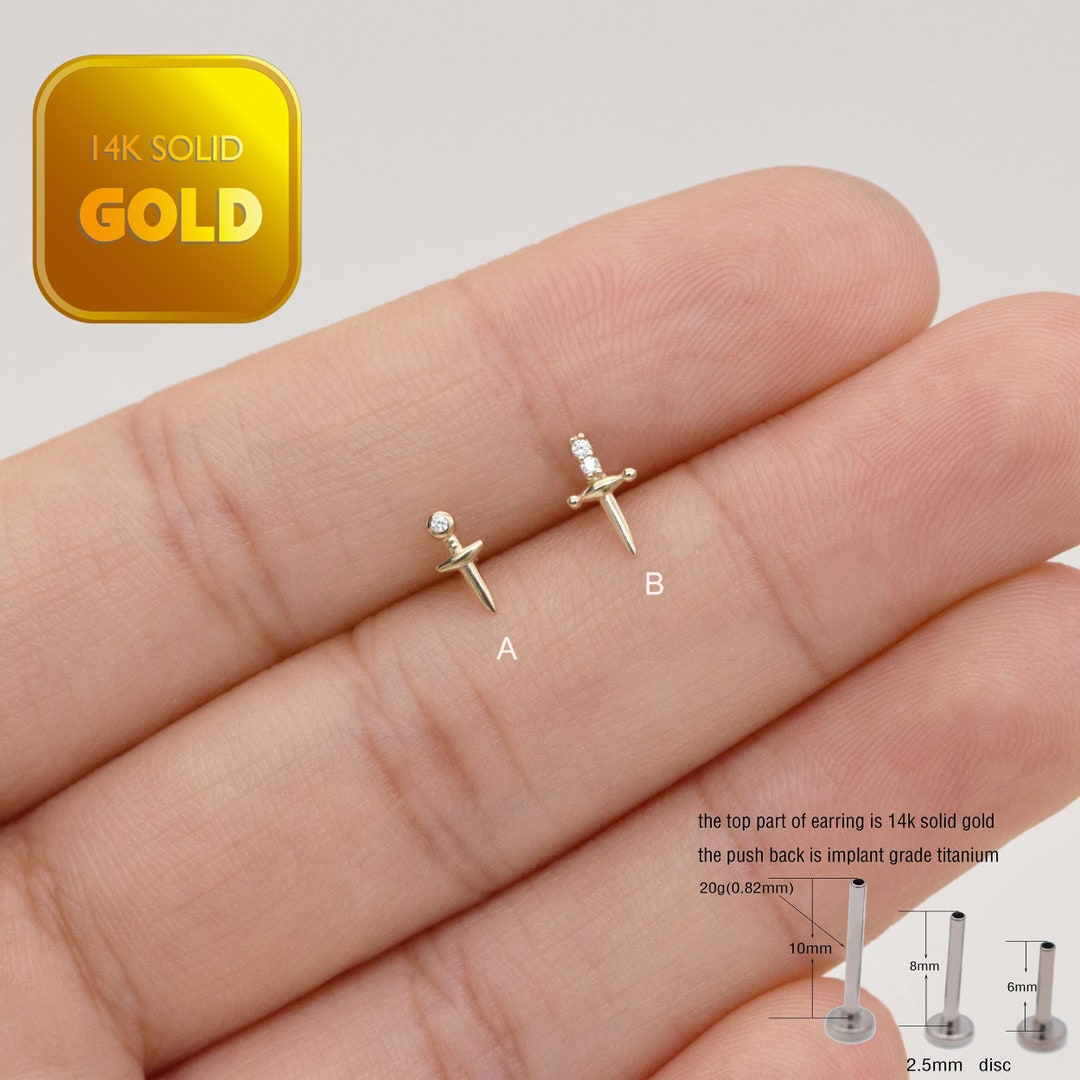 14K Solid Gold Toy Cartilage Stud Diamond Cartilage Flat Back Earring ...