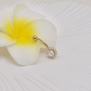 14k Solid Gold Flower Rook Piercing Curved Barbell Sunflower Navel Ring ...