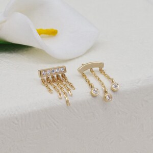 14k Solid Gold Bar Drape Chain Earring Cartilage Chain Piercing Helix ...