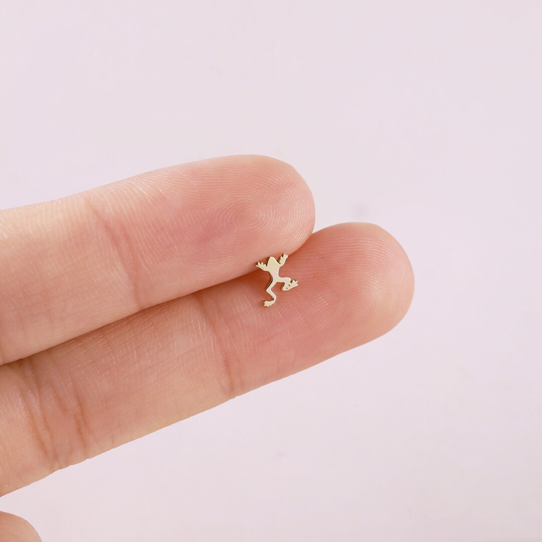 14k Solid Gold Frog Stud Earrings Gold Helix Stud Conch Stud Tragus Earring Frog Cartilage ...