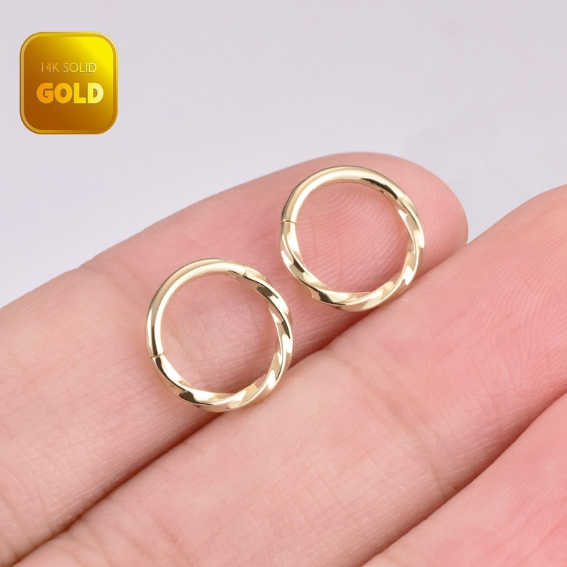 14K Solid Gold Twisted Hoop Earring, Twisted Wire Hoop Clikcer, Cable ...