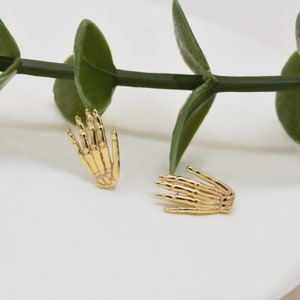 14K Solid Gold Skeleton Hand Screw Back Earring Skull Tragus Piercing ...