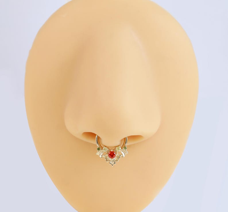 14k Solid Gold Cluster Septum Ring/hinged Nose Ring/gold Daith Conch ...