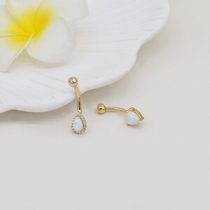 14k Solid Gold Heart Opal Belly Button Ring Opal Navel Piercing Pear ...
