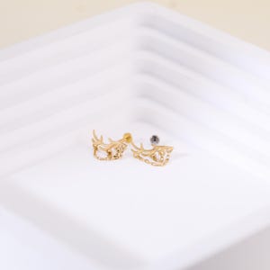 14k Solid Gold Antler Dangle Chain Threadless Top Deer Antler Dangle ...