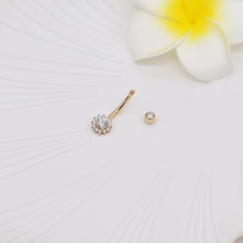 14k Solid Gold Sunflower Belly Button Ring Dainty Navel - Etsy