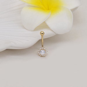 14k Solid Gold Flower Rook Piercing Curved Barbell Sunflower Navel Ring ...