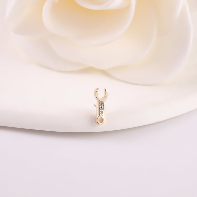 14K Solid Gold Wrench Stud Earrings Gold Helix Stud 14K Conch Stud ...