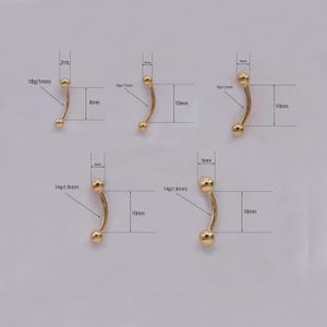 14k Solid Gold Belly Button Ring Navel Piercing Round Two Balls Bar Bell Threaded Bar Bell Rook ...