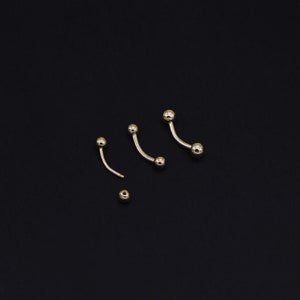 14k Solid Gold Belly Button Ring Navel Piercing Round Two Balls Bar Bell Threaded Bar Bell Rook ...