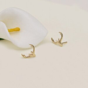 14k Solid Gold Antler Stud Earring Deer Horn Earrings Gold Cartilage ...