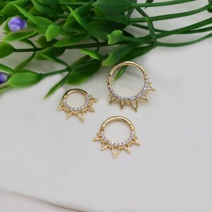 14k Solid Gold Cartilage Lotus Flower Clicker Septum Hoop Ring Gold Nose Ring Helix Daith ...