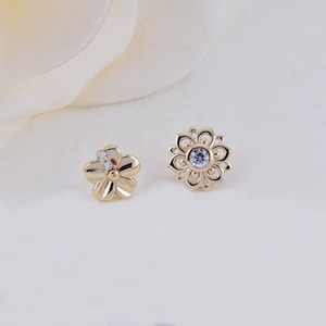 14k Solid Gold Flower Cartilage Earring Floral Tragus Earring Gold ...