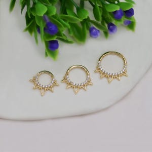 14k Solid Gold Cartilage Lotus Flower Clicker Septum Hoop Ring Gold Nose Ring Helix Daith ...