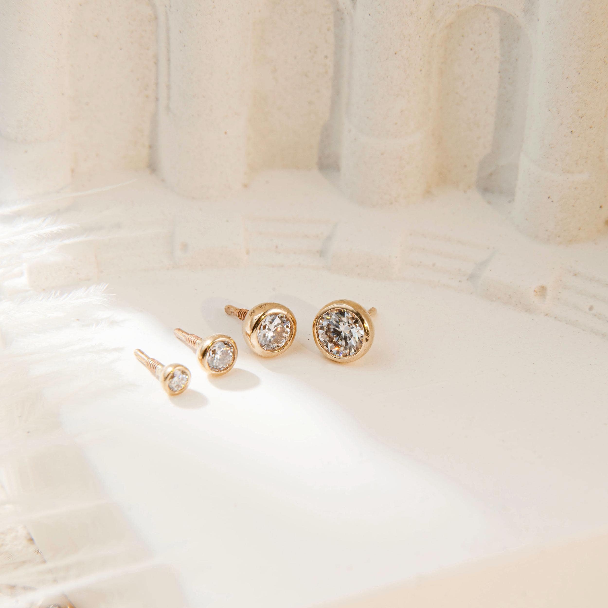 14k Solid Gold Moissanite Stud Bezel Setting Cartilage Earring Tragus ...