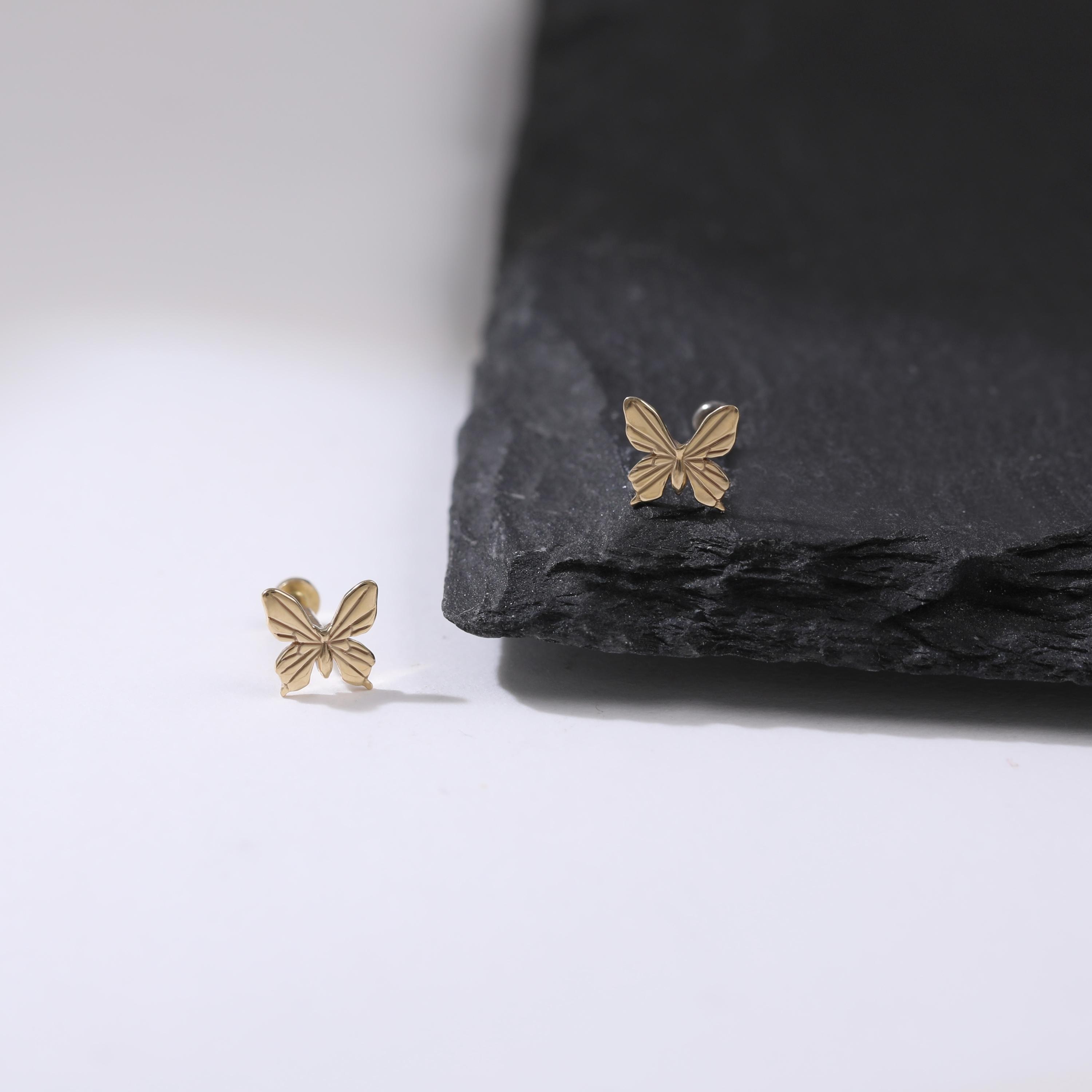 14k Solid Gold Butterfly Cartilage Earring Butterfly Helix Stud Conch ...