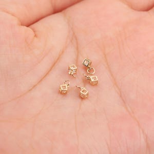 14k Solid Gold Cube Charm Moving Inside CZ Cube Charm Tiny Hollowed ...