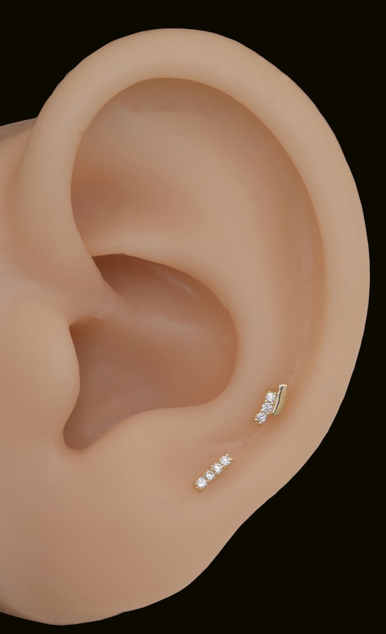14k Solid Gold Curve Bar Stud Earring Cartilage Rectangle - Etsy