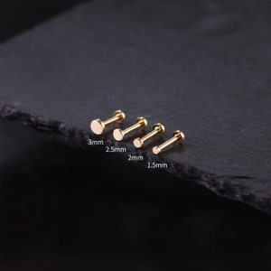 14k Solid Gold Disc Threadless Push Pin, Tiny Circle Studs, Helix Stud ...