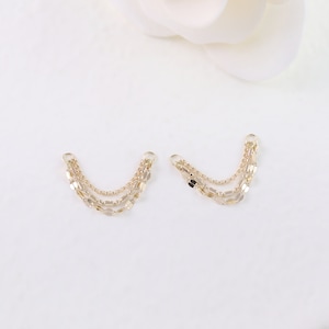 14K Solid Gold Triple Sparkly Chain Attachment Triple Sequin Chain ...