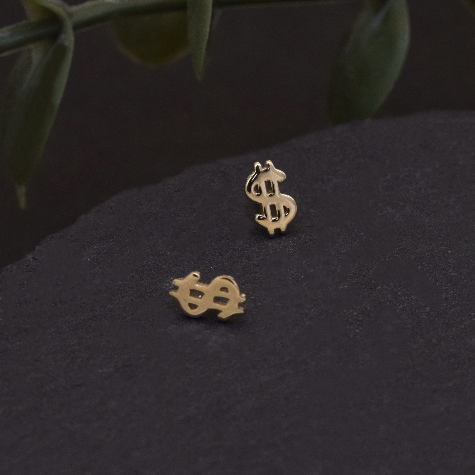 14k Solid Gold Dollar Sign Cartilage Earrings Money Stud Earrings ...