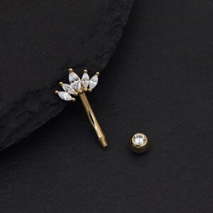 14k Solid Gold Cz Crown Belly Button Ring Tiara Gold Belly Ring ...