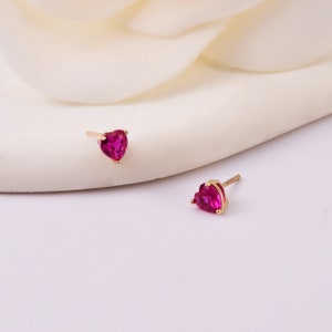 14k Solid Gold Ruby Heart Cartilage Piercing Pink Heart Helix Stud ...