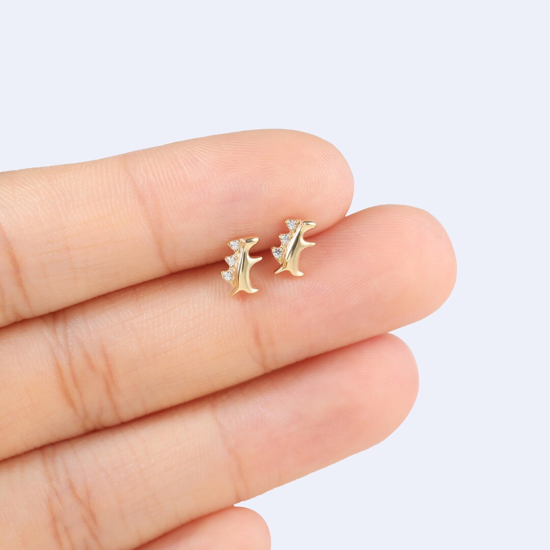14k Solid Gold Dinosaur Stud Earring Cute Dino Cartilage Stud Helix ...