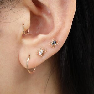 14K Solid Gold Dainty Spider Stud Earrings Tiny Cute Animal Cartilage ...