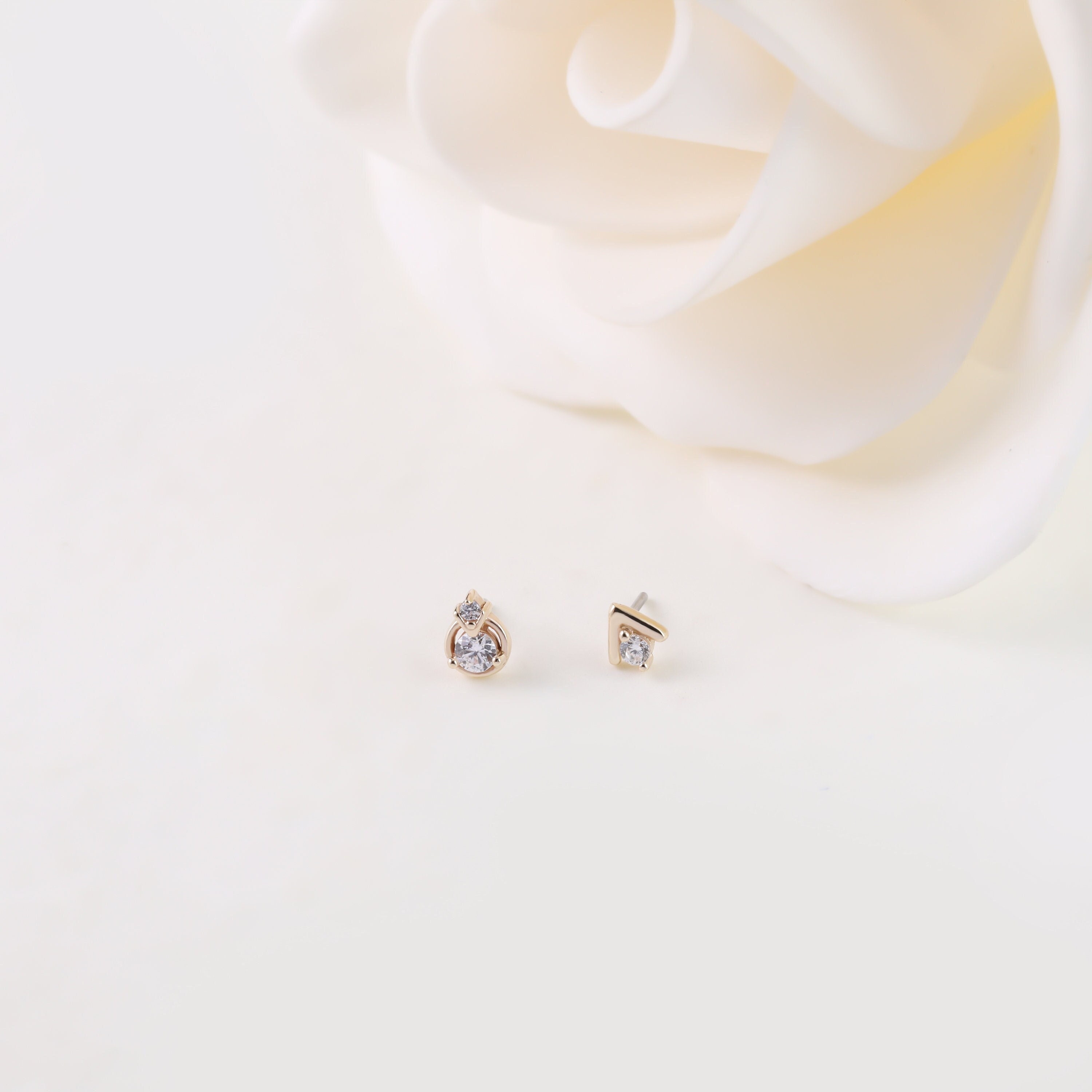 14k Solid Gold Dainty Tiny Stud Earring Mini Helix Tragus Conch Labret ...