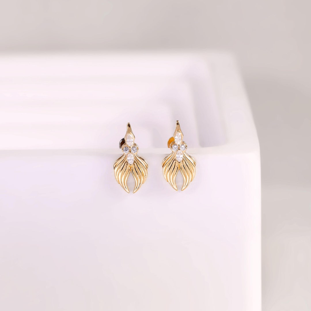 14k Solid Gold Fishtail Stud Exquisite Earring Fishtail Helix Stud ...