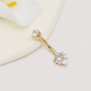 14k Solid Gold Dainty Belly Button Ring Gold Belly Ring Floating Navel ...