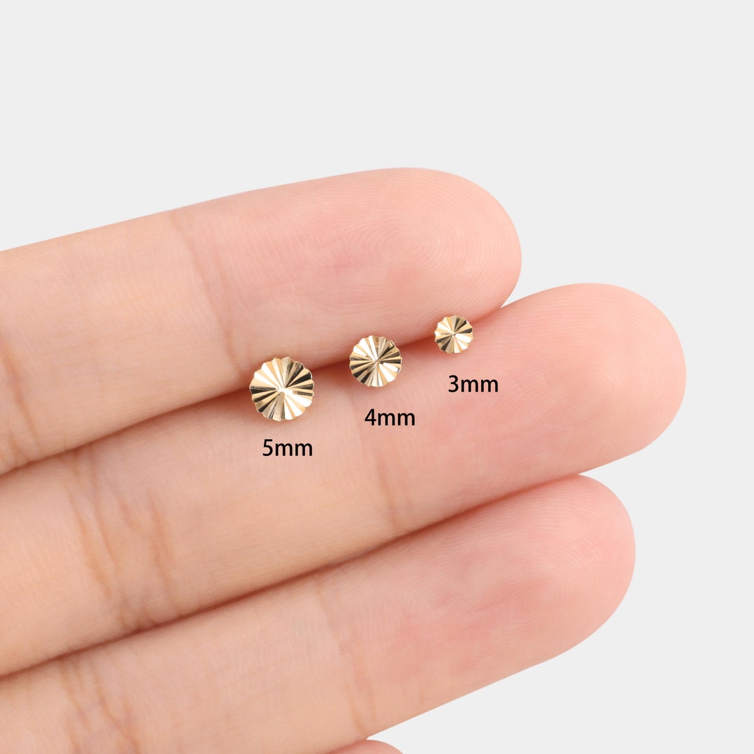 14k Solid Gold Whorl Disc Threadless Push Pin, Tiny Disc Helix Stud ...