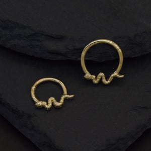 14K Solid Gold Snake Septum Ring Huggie Earring Snake Clicker Hoop Nose ...