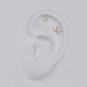 14k Solid Gold Star Cartilage Piercing Tragus Conch Stud Earring Dainty ...