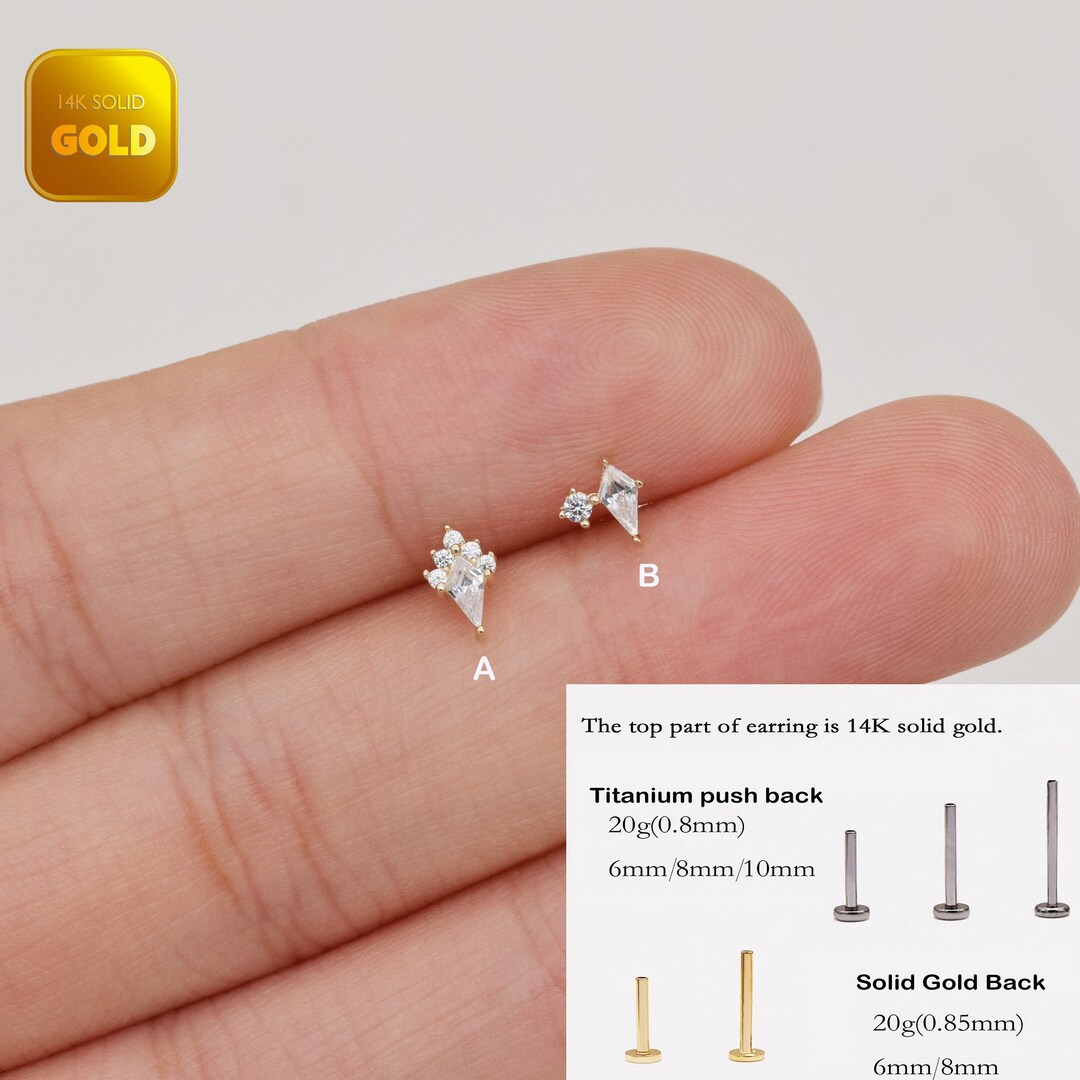 14k Solid Gold Threadless Push Pin Cartilage Rhombus Cartilage Tiny ...