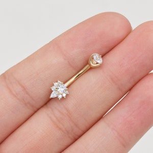 14k Solid Gold Dainty Belly Button Ring Gold Belly Ring Floating Navel ...