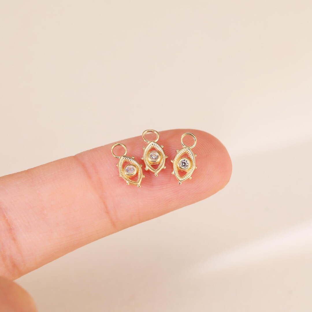 14k Solid Gold Eye-shape Charm Tiny Eye Cartilage Earring Charm Tragus ...