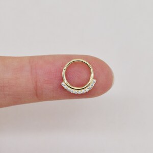14k Solid Gold Hinged Segment Hoop Rings Forward Facing Double Lined CZ Septum Ring Daith ...