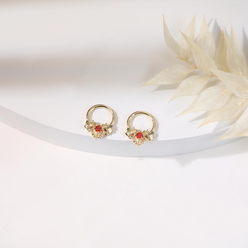 14k Solid Gold Cluster Septum Ring/hinged Nose Ring/gold Daith Conch ...