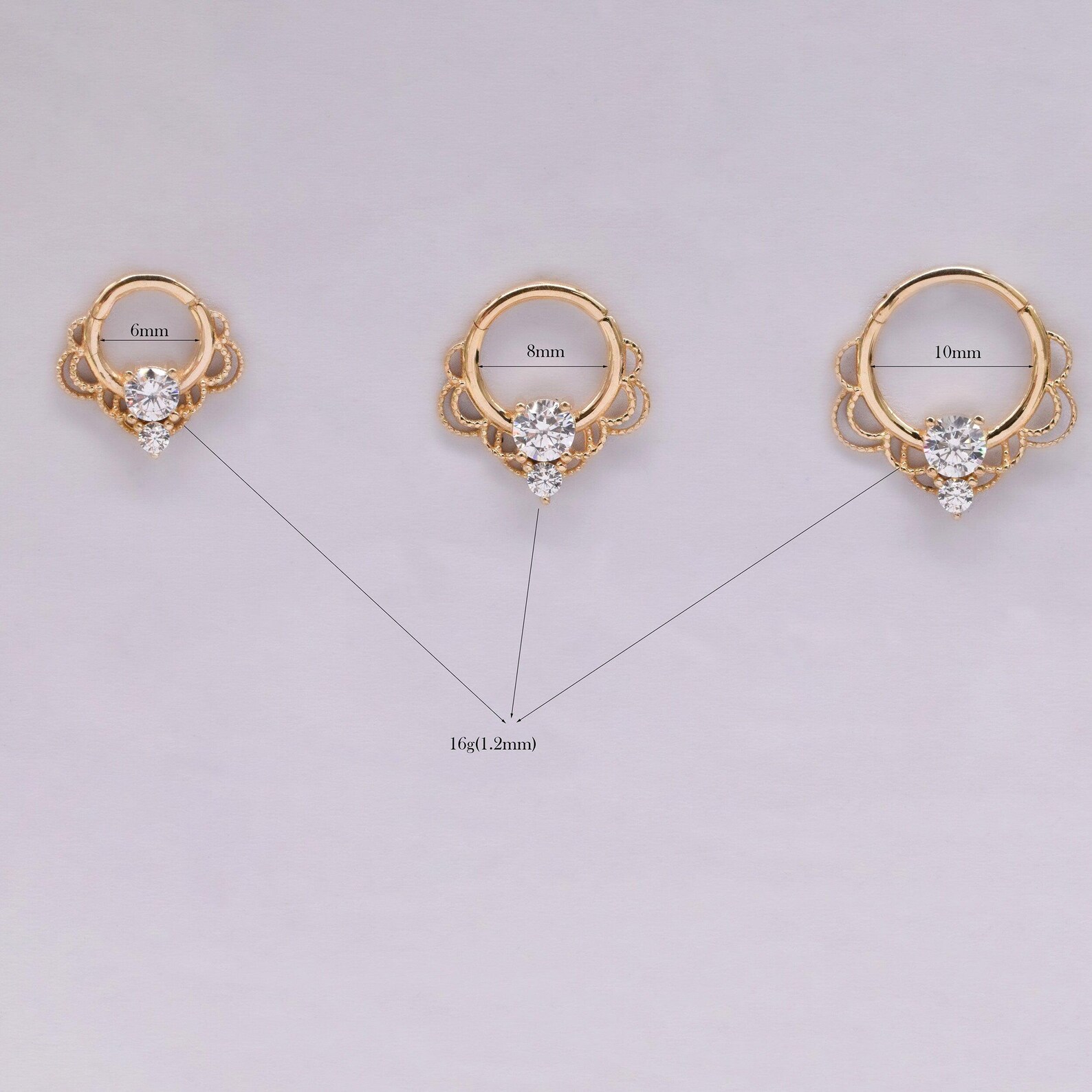 14k Solid Gold Dainty Cartilage Hoop Clicker Flower Lace Shaped Nose ...